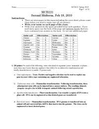 Midterm Exam 2 - Advanced Molecular Biology - Spring 2010 | MCB 121 ...