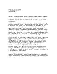 Murder Case Profile Instruction - Notes | SOC 275 - Docsity