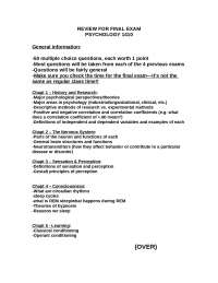 Review for Final Exam | General Psychology | PSY 1410 | Exams ...