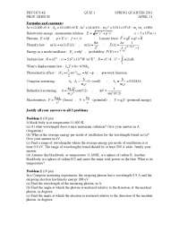 3 Problems with Solutions in Quiz 1 - Quantum Physics | PHYS 4E - Docsity