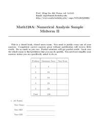 Numerical Analysis Sample - Exam 2 | MATH 128A - Docsity