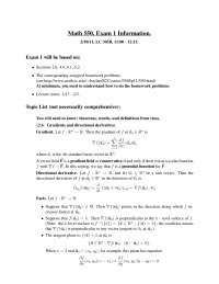 Exam 1 Information - Vector Analysis | MATH 550 - Docsity