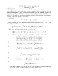 Sample Questions with Solution on Calculus II - Exam 1, Version 3 ...
