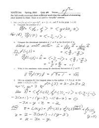 Solved Quiz 6 for Vector Calculus - Fall 2006 | MATH 241 - Docsity