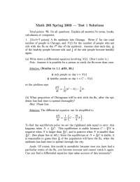 Test 1 with Solutions - Introduction to Differential Equations | MATH ...