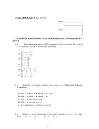 Linear Algebra - Past Paper 2011 | MATH 3013 - Docsity