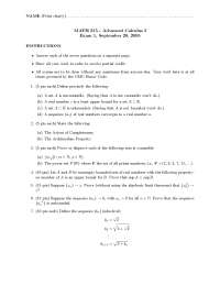Solution for Exam 1 Questions - Advanced Calculus I | MATH 315 - Docsity