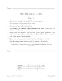 Exam 1 for Analytical Geometry and Calculus 2 | MAC 2312 - Docsity