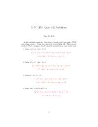 Quiz 12 Solutions - Basic College Algebra | MAC 1105 - Docsity