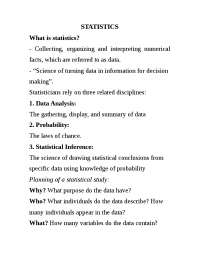 Probability and Statstics - Introduction to Stats - Docsity
