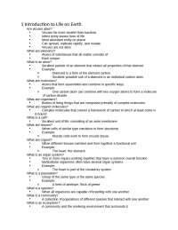 Introduction to Life on Earth - General Biology | BIOL 1005 - Docsity