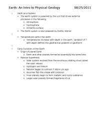 Lecture Notes on Earth - Introduction to Physical Geology | GEOL 1001 ...