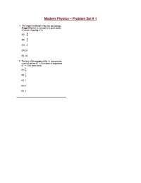 Modern Physics - ProblemSet 1 - Physics - Docsity