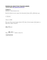 Classical Mechanics - Problem Set 1 Solution - Physics - Docsity