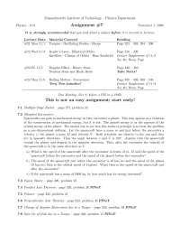 Classical Mechanics - Assignment 7 - Physics - Docsity