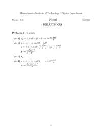 Classical Mechanics - Final Exam Solution - Physics | Exams Physics | Docsity