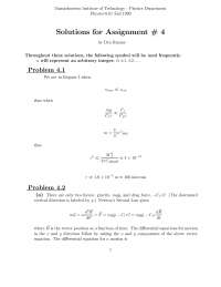 Classical Mechanics - Solution Assignment 4 - Physics - Docsity
