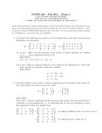 Introduction to Linear Algebra - Final Exam Solved | MATH 240 - Docsity
