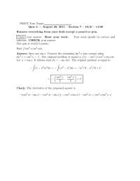 Quiz Two with Solutions for - Calculus II | MATH 142 - Docsity