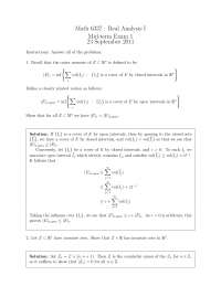7 Questions with Solution of Real Analysis I - Exam 1 | MATH 6337 - Docsity