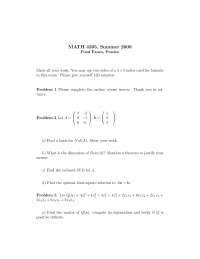 Final Exam Practice - Optimal Least Square Solution - Linear Algebra | MATH 4305 - Docsity
