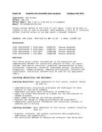 Statistics for Scientific Data Analysis - Syllabus | MATH 018 - Docsity