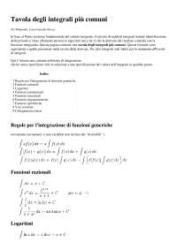 Tavola degli integrali più comuni - Docsity