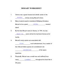 Mozart Worksheet for Music Appreciation | MUH 1011 - Docsity
