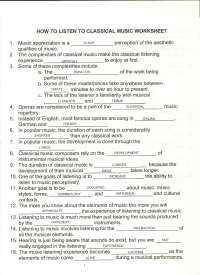 Classical Music Worksheet with Answers | Music Appreciation | MUH 1011 ...