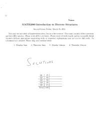 Introduction to Discrete Mathematics - Exam #2 Questions with Solution | MATH 2800 | Exams ...