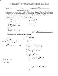 Solved Final Examination - Introduction to Differential Equations | MATH 2400 - Docsity