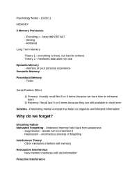 Note on Memory - General Psychology | PSY 1410 - Docsity