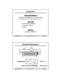 Electrical Resistance-Introduction to Microelectronic Circuits - Docsity