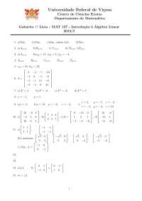 Algebra linear matriz exercicios GABARITO - algebra linear matriz exercicios GABARITO - Docsity