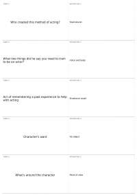 Quiz | THTR 210 - Acting: Fundamentals - Docsity