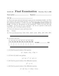 Final Examination - Introduction to Differential Equations | MATH 220 ...
