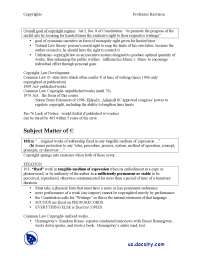 Copyright Outline 3 - Subject Matter of Copyright, Originality ...