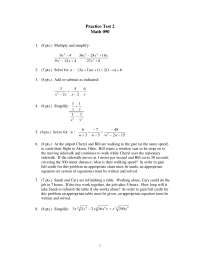 Practice Test 2 Questions - Intermediate Algebra | MATH 090 - Docsity