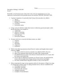 Exam 2 Practice Questions - Principles of Biology I - Fall 2005 | BIOL ...