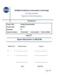 Signal Generation In Matlab-Digital Signal Processing-Lab Manual - Docsity