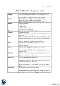 Defect Recording Log Instructions, Codes and Instructions-Software ...