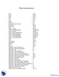 Shortcut Keys-Using Word 2007-Handout - Docsity