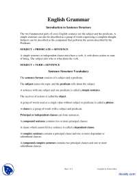 Introduction to Sentence Structure-English Language-Lecture Handout ...