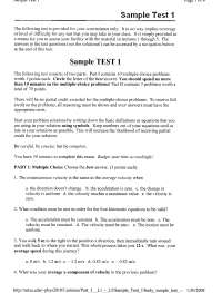 Non-Calculus Based Physics I - Sample Test 1 | PHYS 2010 - Docsity