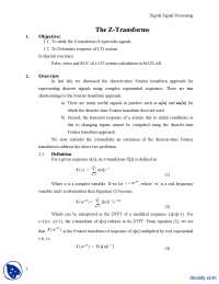 The Z Transforms-Digital Signal Processing-Lab Mannual - Docsity