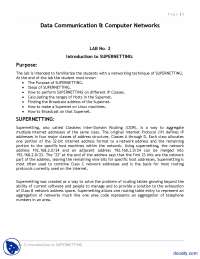 Introduction to Supernetting 2-Networking and Computer Networks-Lab Handout - Docsity