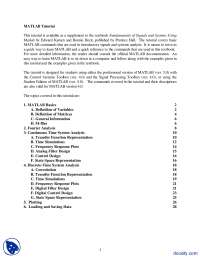 MATLAB Tutorial-Signals and Systems-Lecture Handout - Docsity