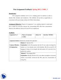 NFA, Post Assignment Feedback-Theory of Automata-Handout - Docsity