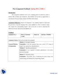 Strings Length, Post Assignment Feedback-Theory of Automata-Handout - Docsity