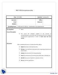 Course Outline-Enterpreneurship-Handout - Docsity